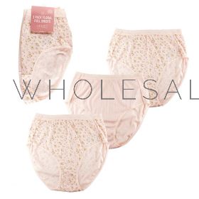 Ladies 3pk Polycotton Ribbed Pink Floral Lace Top Full Briefs by Anucci ...