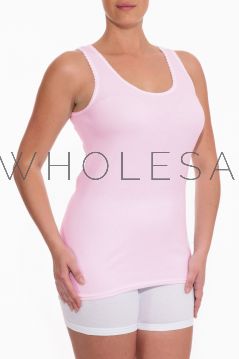 Ladies Pink 100% Cotton Interlock Picot Edge Vests 12 Pieces - Lord ...