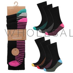 Men's Assorted Striped Sole Bamboo Socks by Bamboo Threads 4 x 3 Pair ...