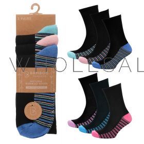Ladies Striped Sole Bamboo Socks by Bamboo Threads 4 x 3 Pair Packs ...