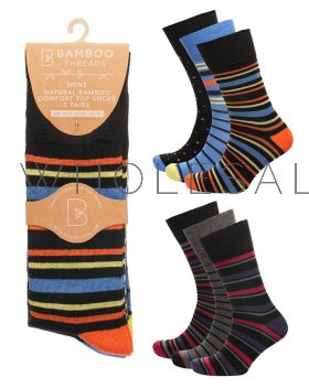 Men's Assorted Stripes Non Elastic Bamboo Socks by Bamboo Threads 4 x 3 ...