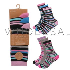 Ladies Assorted Striped Natural Bamboo Socks by Bamboo Threads 4 x 3 ...