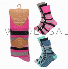 Ladies 3pk Assorted Stripes Non-Elastic Bamboo Socks by Bamboo Threads ...