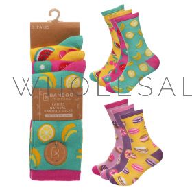 Ladies 3pk Bamboo Novelty Design Socks by Bamboo Threads 4 x 3 Pair ...
