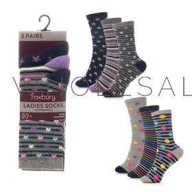 Ladies 3pk Star/Stripe/Spot Design Socks by Foxbury 4 x 3 Pair Pack ...