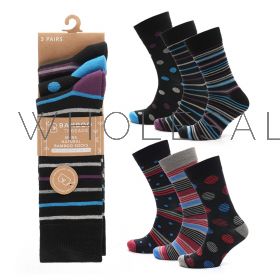 Men's Stripes/Spots Assorted Bamboo Socks by Bamboo Threads 4 x 3 Pair ...