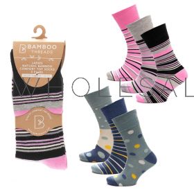 Ladies Stripes/Spots Assorted Bamboo Socks by Bamboo Threads 4 x 3 Pair ...