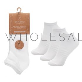 Ladies Bamboo 3pk White Trainer Socks by Bamboo Threads 4 x 3 Pair Pack ...