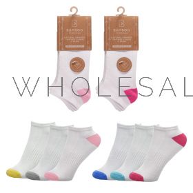 Ladies Bamboo 3pk Coloured Heel & Toe White Trainer Socks by Bamboo ...