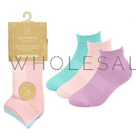 Ladies Bamboo 3pk Assorted Pastel Trainer Socks by Bamboo Threads 4 x 3 ...