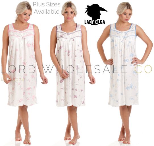 Olga Ladies Floral Jersey Sleeveless Nightdresses by Lady Olga - Lord ...