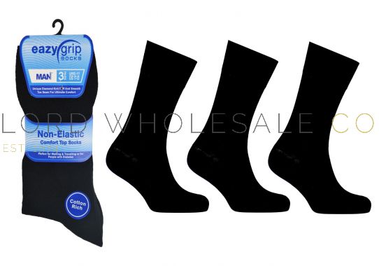 Mens Non Elastic Black Comfort Top Socks by Eazy Grip 12 Pairs - Lord ...
