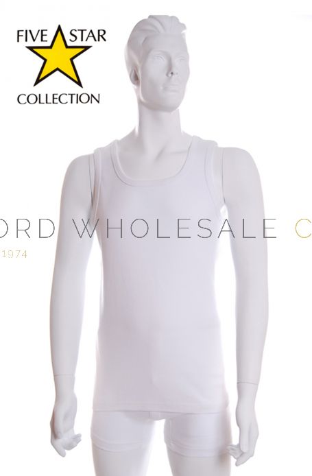 Mens Singlets Vests White 100% Cotton by Five Star - Lord Wholesale Co