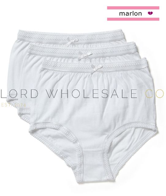 Ladies White 3 pair pack 100% Cotton Full Briefs by Marlon - Lord ...