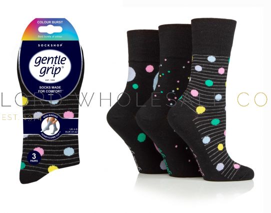 Ladies Colour Burst Pastel Shower Gentle Grip Socks by Sock Shop 3 Pair Pack - Lord Wholesale Co