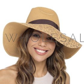 Ladies Crushable Leopard Print Wide Brim Straw Hat by Foxbury 6 Pieces ...